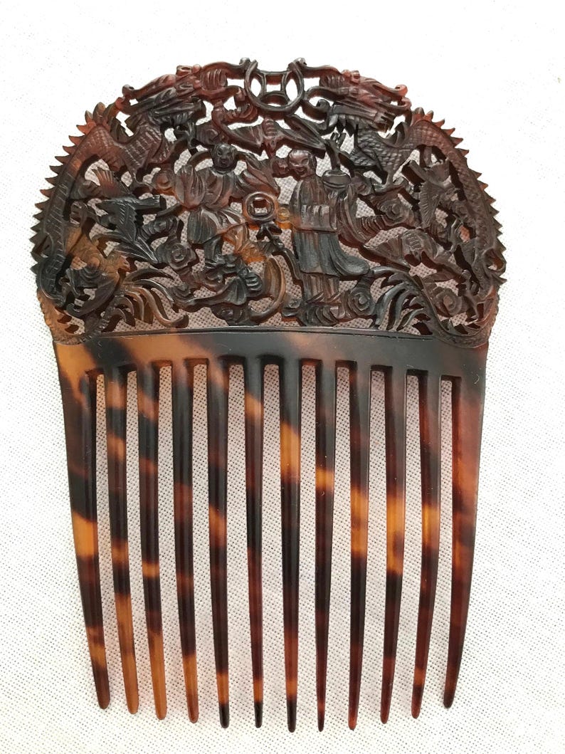 Antique Chinese Openwork Hair Comb Dragon Bats Birds Characters - Etsy