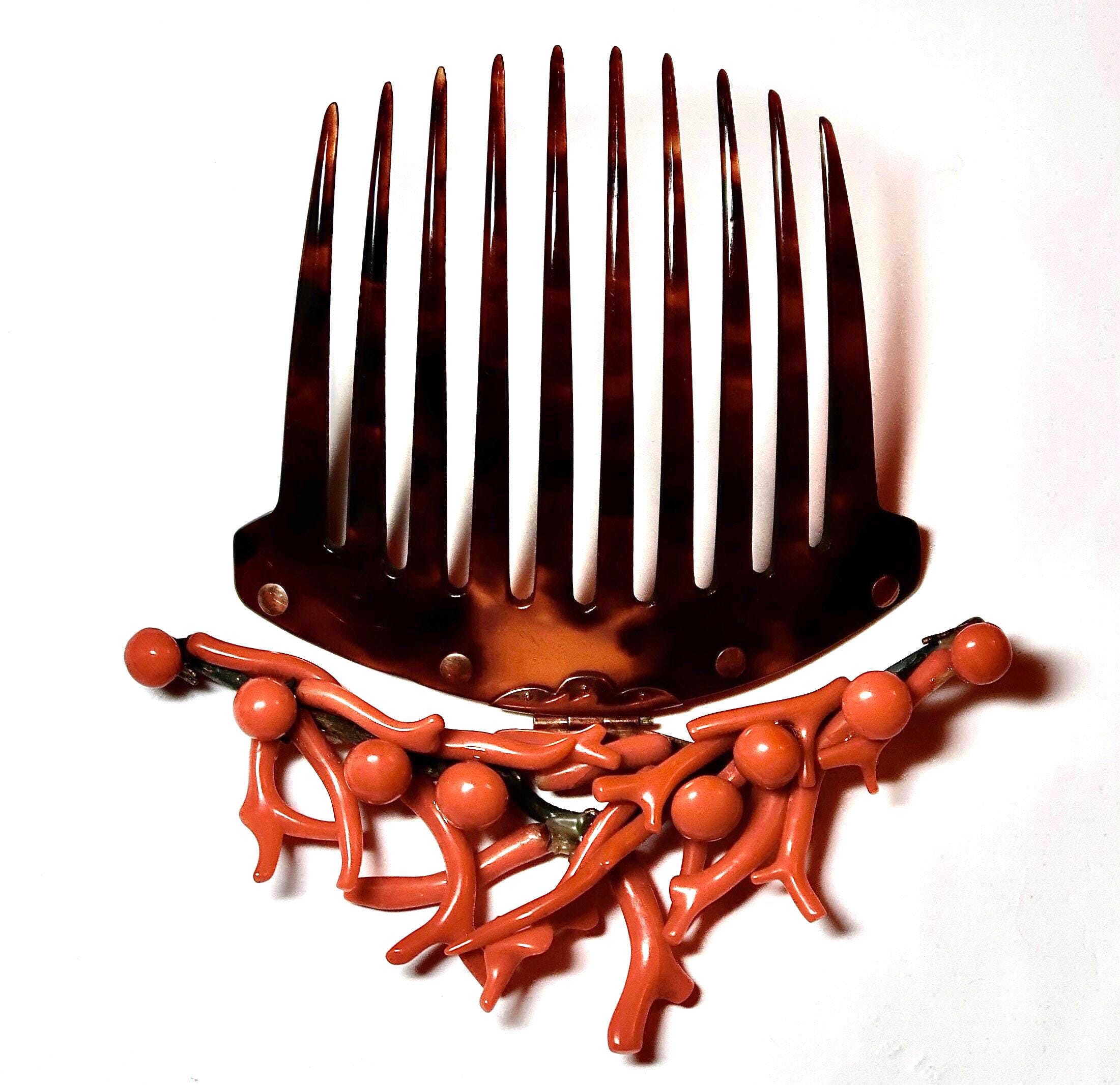 Antique Italian Mediterranean Coral Branch & Button Hair Comb - Etsy