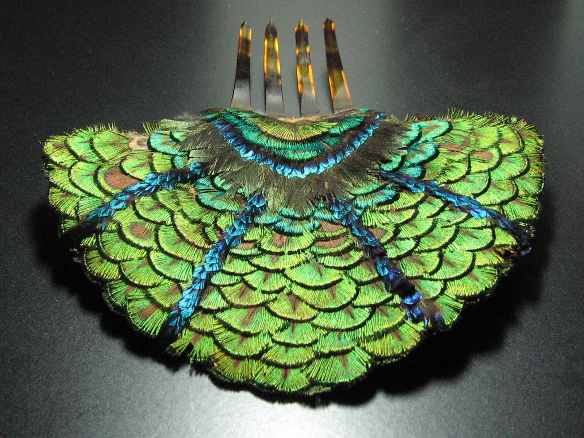 ART DECO Peacock Feather Fan Hair Comb, Antique Comb, Flapper Comb ...
