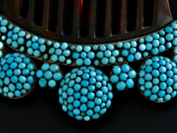 Antique Victorian Pavé Turquoise Pendants Gilt Hair C… - Gem