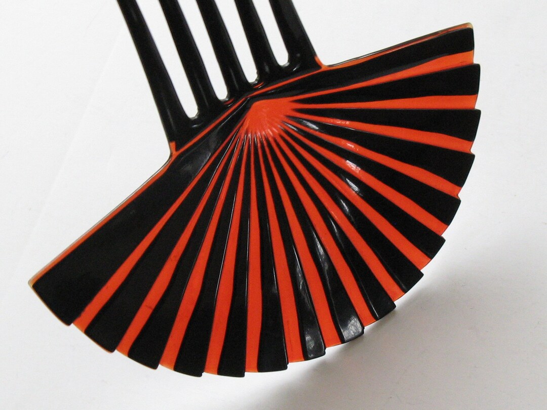 ART DECO Scarlet Orange & Black Large Celluloid Fan Hair Comb - Etsy