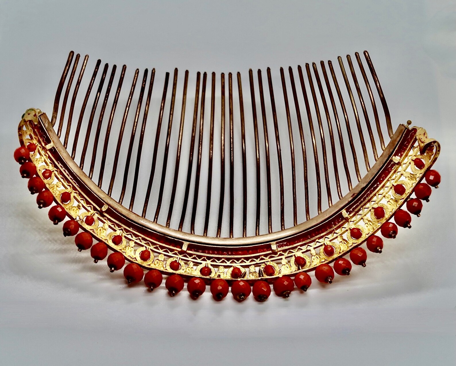 French Empire Red Coral Tiara Comb, Georgian Regency Coral Fire Gilt ...
