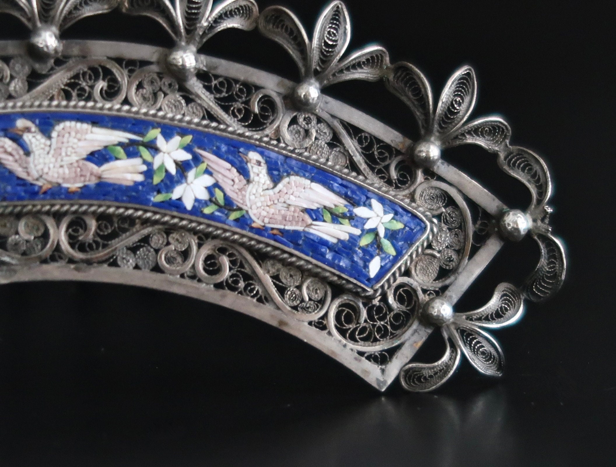 Victorian Micromosaic Doves Silver Cannetille Tiara Comb, Grand Tour ...