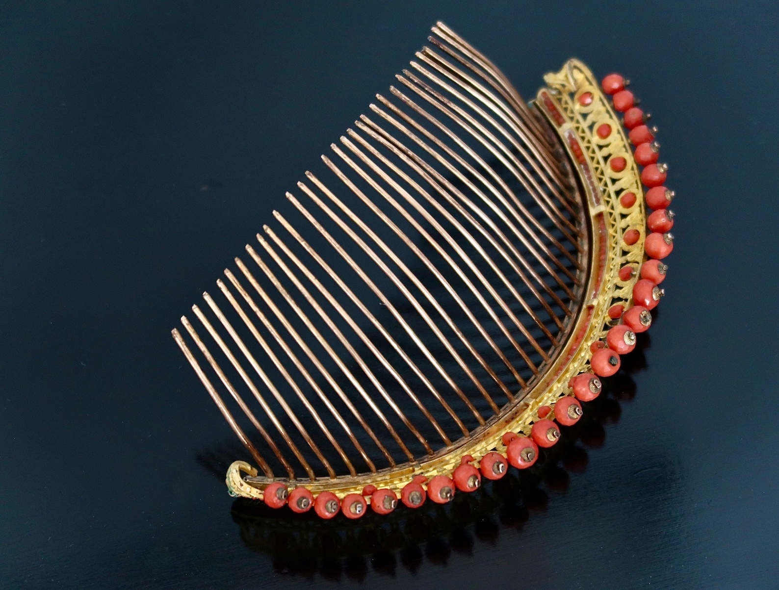French Empire Red Coral Tiara Comb, Georgian Regency Coral Fire Gilt ...