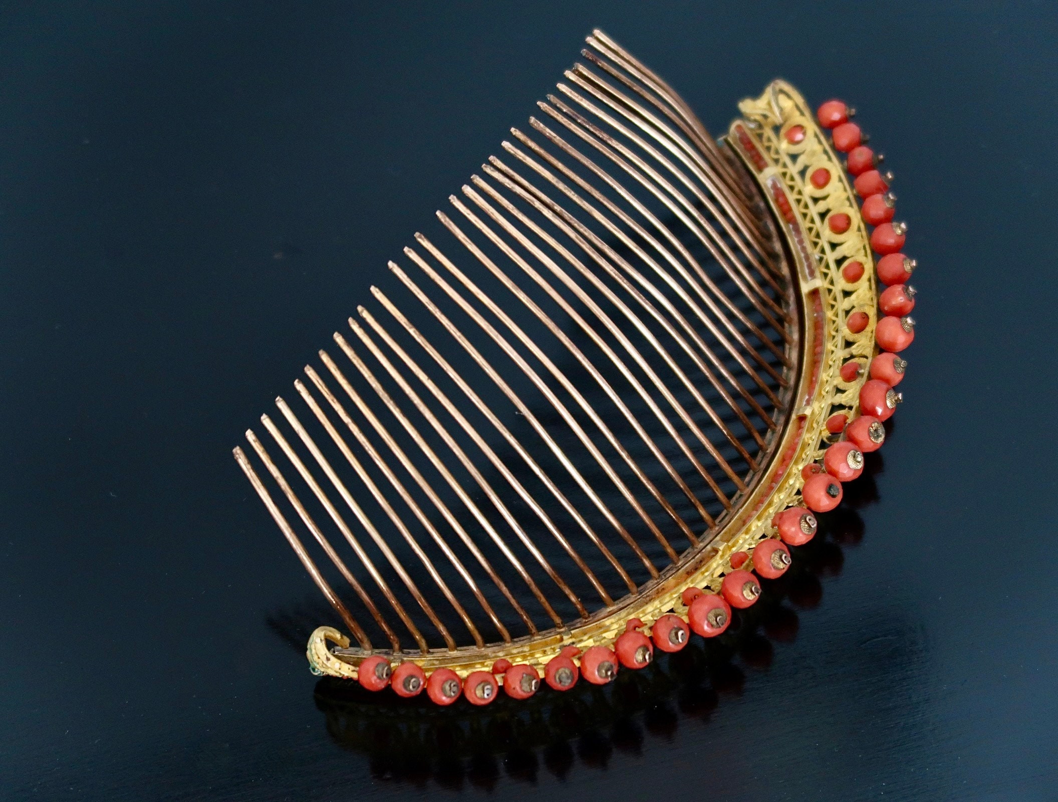 French Empire Red Coral Tiara Comb, Georgian Regency Coral Fire Gilt ...