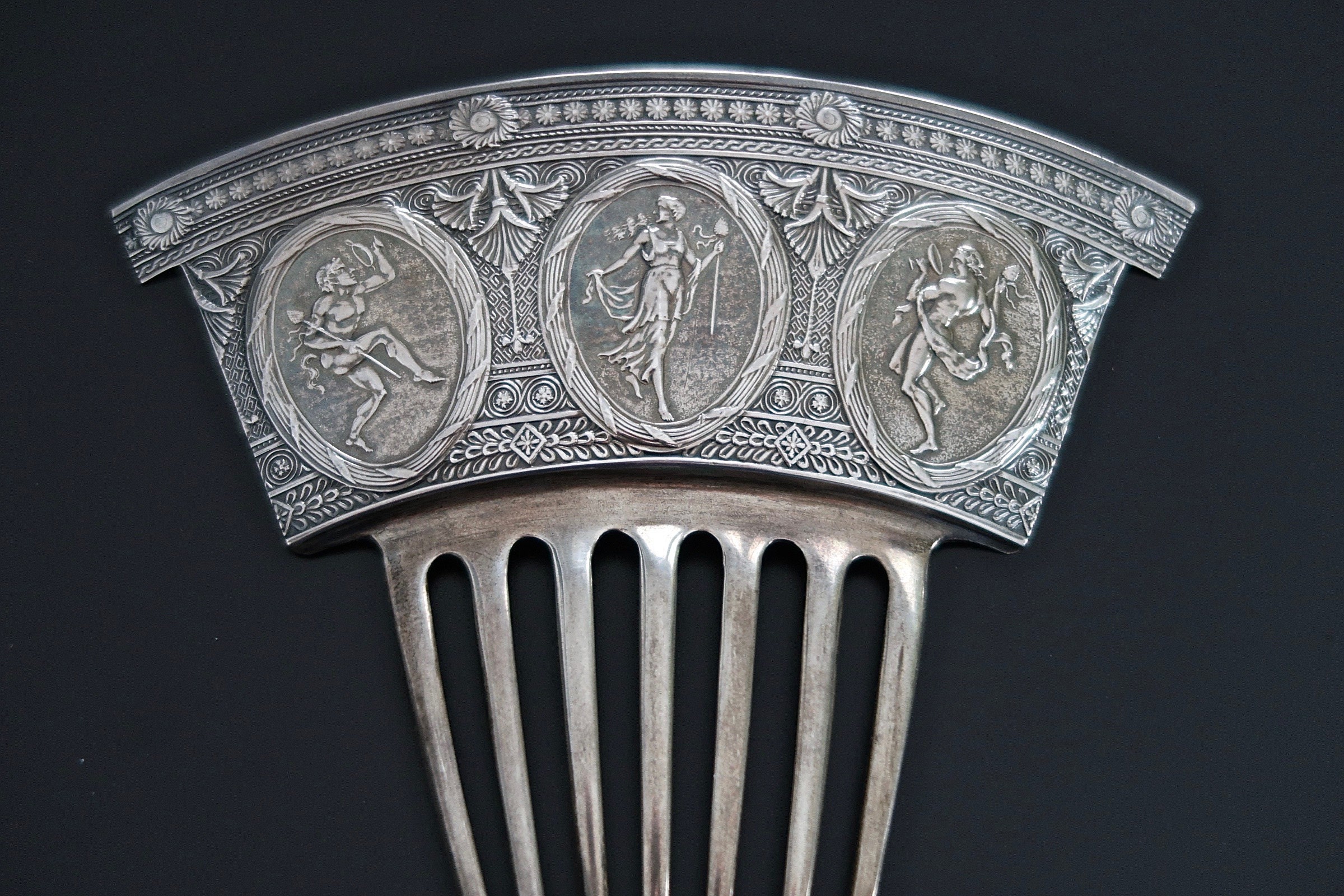 WHITING Sterling Silver Victorian Dionysus Bacchus Hair Comb, Antique ...