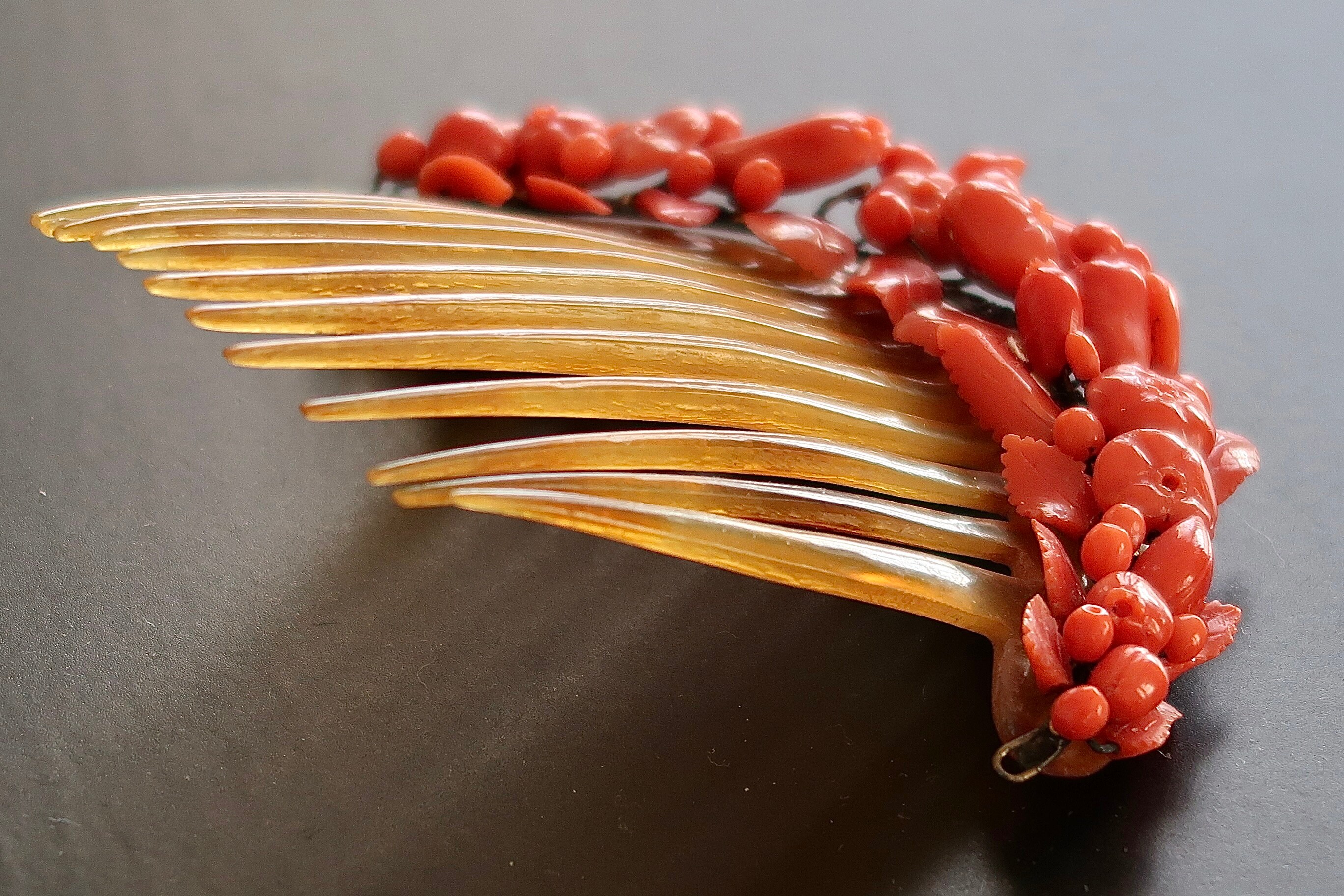 Antique Italian Red Coral Comb W Fitted Case Victorian - Etsy