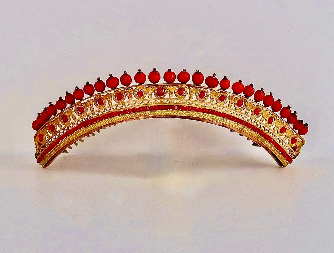 French Empire Red Coral Tiara Comb, Georgian Regency Coral Fire Gilt ...