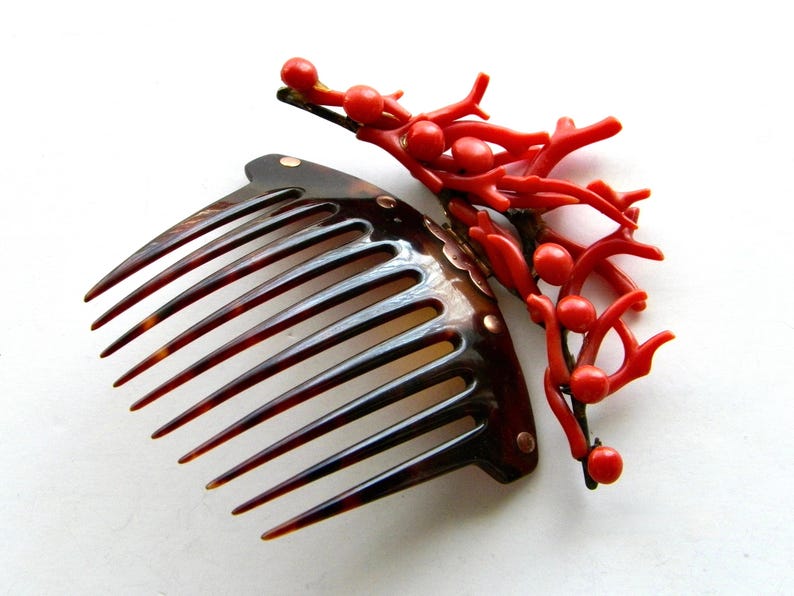 Antique Italian Mediterranean Coral Branch & Button Hair Comb - Etsy