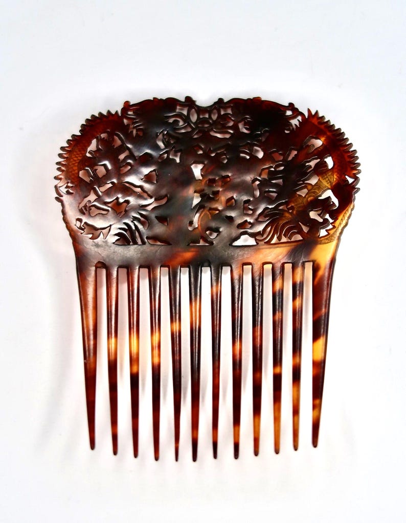 Antique Chinese Openwork Hair Comb Dragon Bats Birds Characters - Etsy