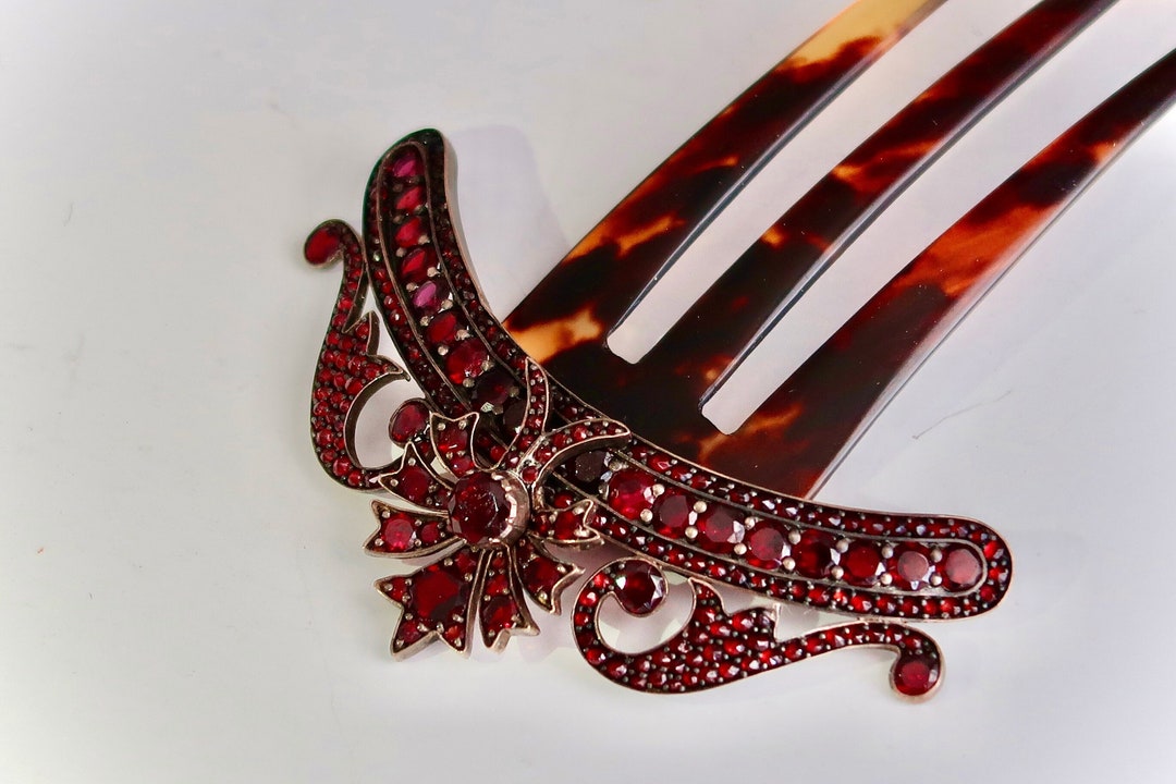 Antique Bohemian Garnet Hair Comb, Edwardian Garnet Hair Decoration ...