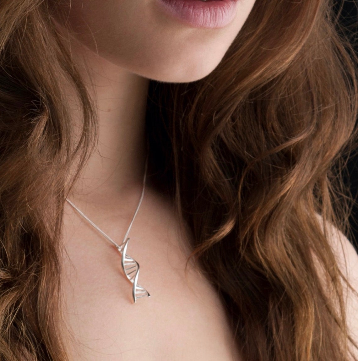 Silver Double Helix DNA Necklace. - Etsy