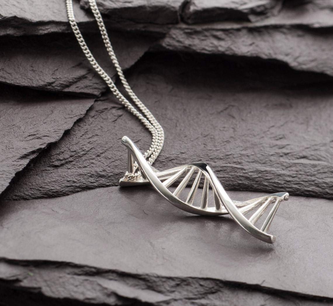 Silver Double Helix DNA Necklace. - Etsy