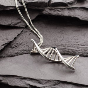 Silver Double Helix DNA Necklace. - Etsy