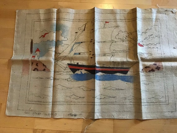 Vintage Hooked Rug Canvas Sailing Ship Canada - Etsy