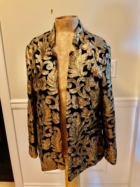 Monsoon Black Velvet Gold Floral Sequinned Jacket US … - Gem