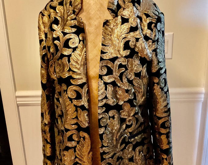 Monsoon Black Velvet Gold Floral Sequinned Jacket US 8 Evening Wear - Etsy