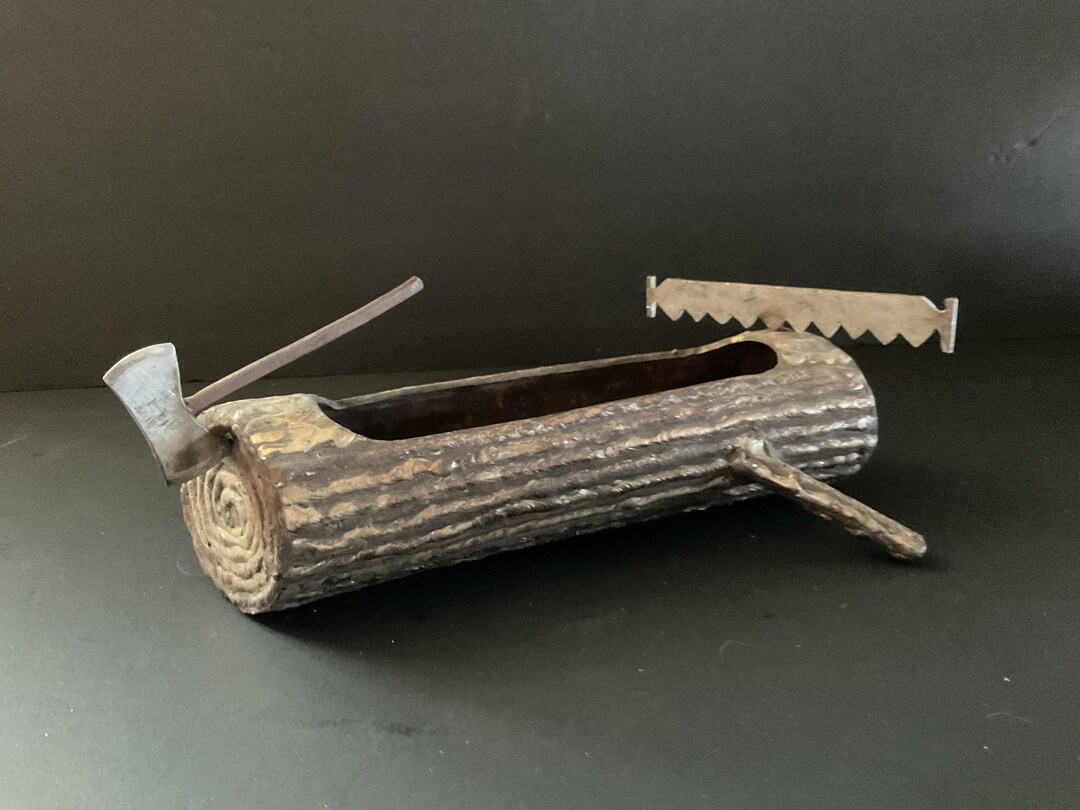 Vintage Metal Tree Trunk Planter W. Axe & Saw - Etsy