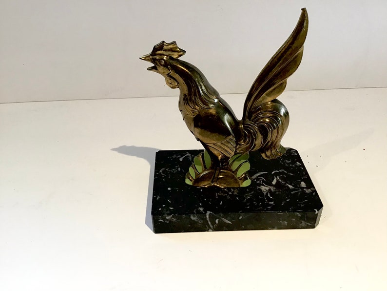 Art Deco Crowing Rooster Brass Marble Rising Sun Stunning - Etsy