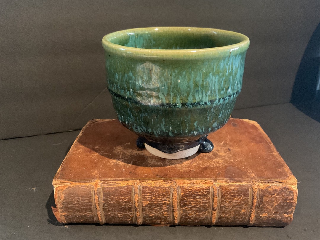 Wayne Ngan Studio Art Pottery Tea Bowl Blue Green Glaze Drip Feet - Etsy