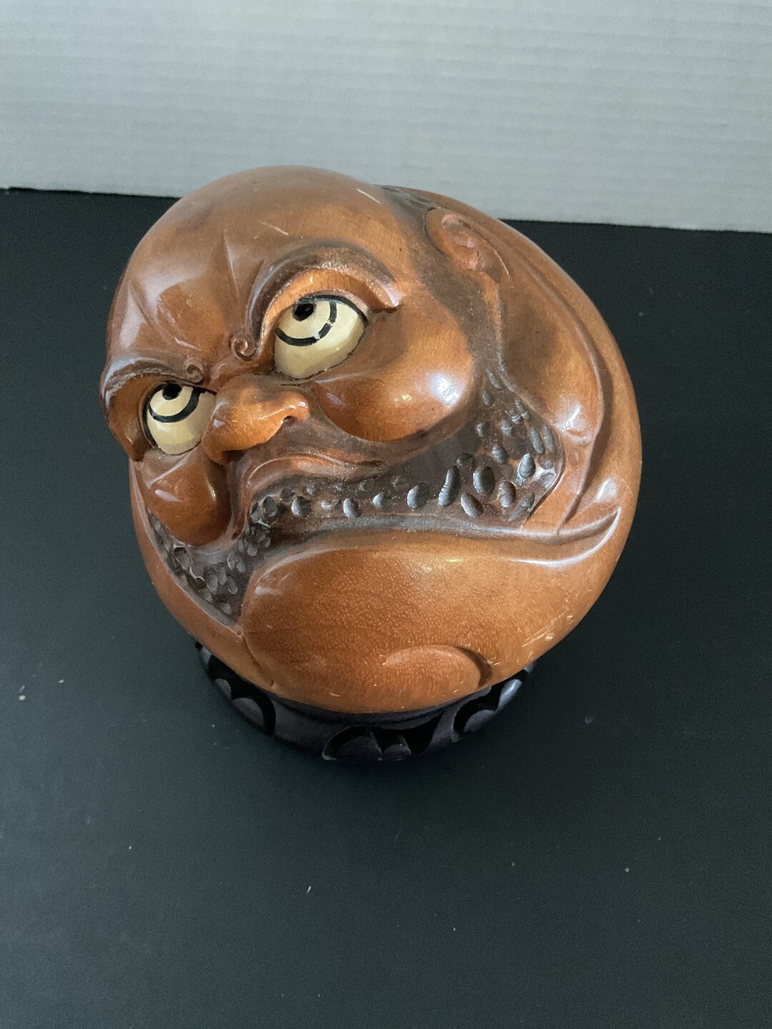 Vintage Chinese Hand Carved Wood Head W. Base - Etsy