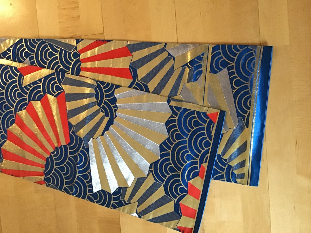 Japanese Obi Table Runner Vibrant Blue Gold 4.5 Yards - Etsy