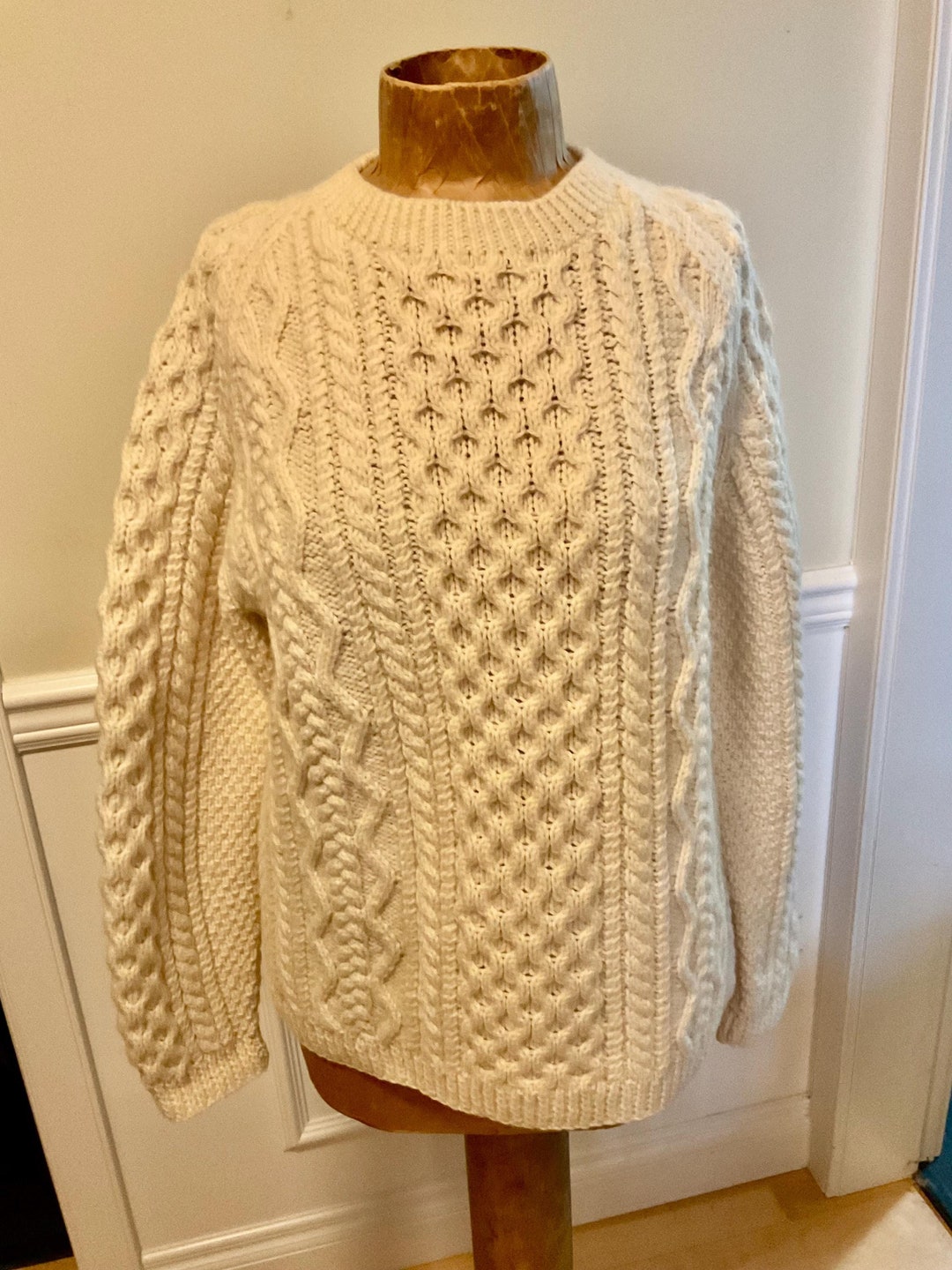 Vintage Anny Lewinter Irish Cable Fisherman’s Sweater Pure Wool ...