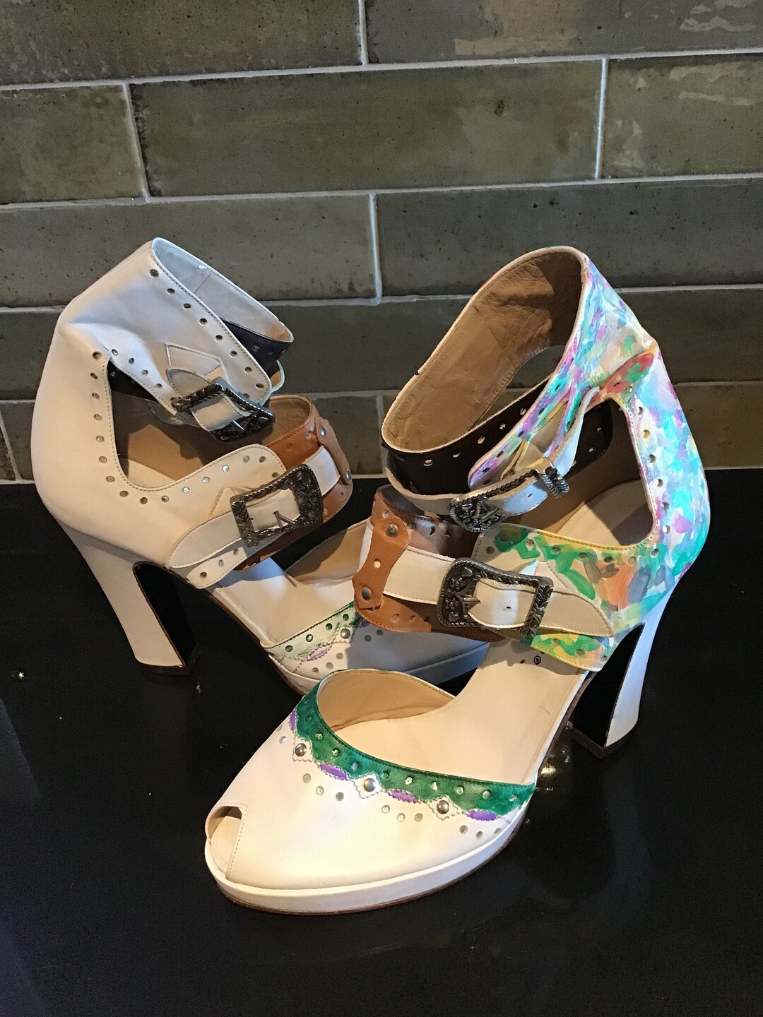 PETER FOX Shoes Open Toe Straps Floral Heels - Etsy