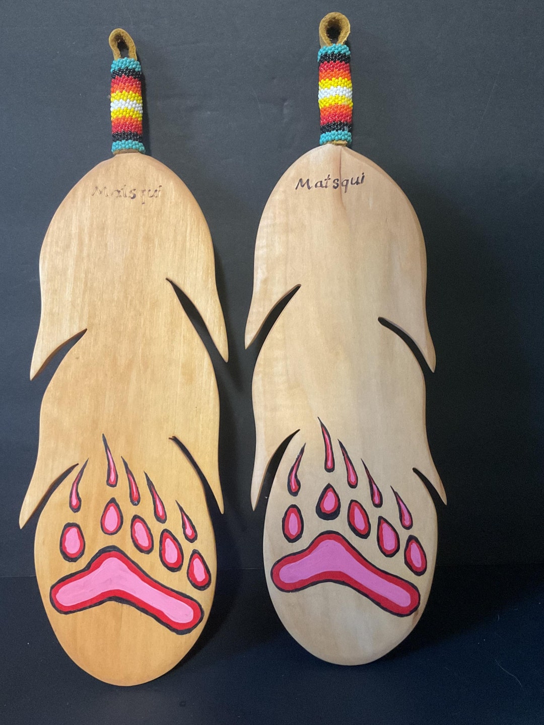 First Nations Carved Beaded Feathers W. Painted Bear Claw Matsqui - Etsy