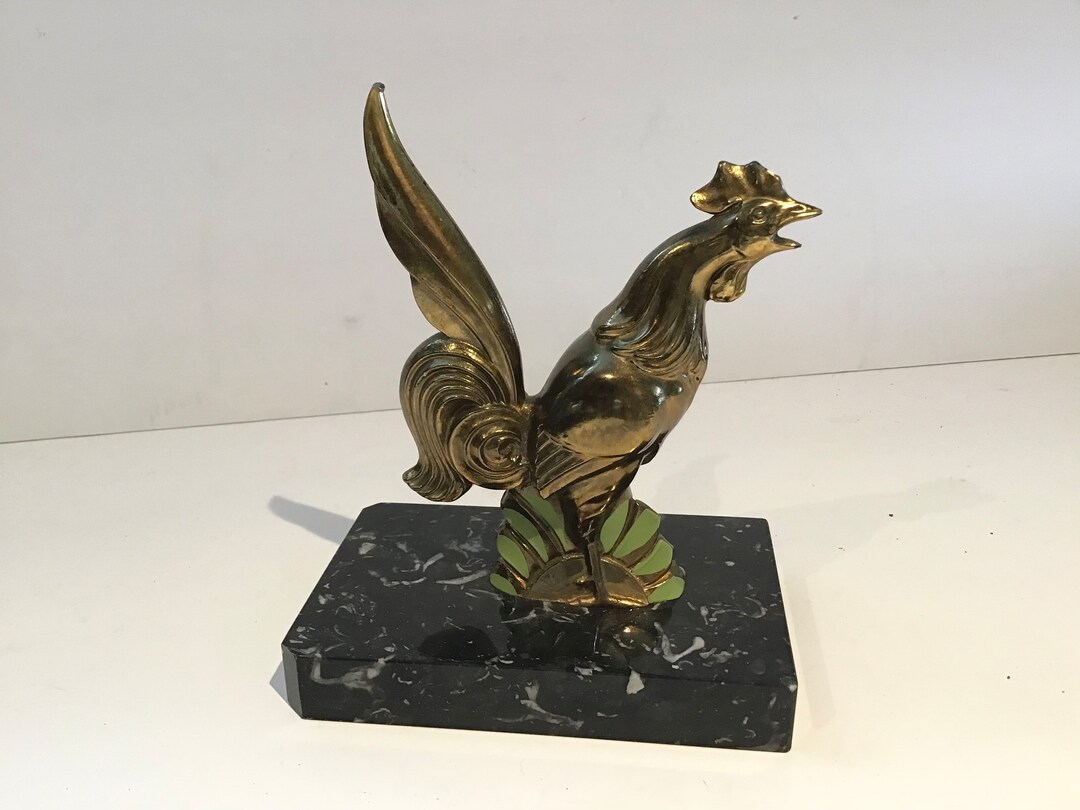 Art Deco Crowing Rooster Brass Marble Rising Sun Stunning - Etsy