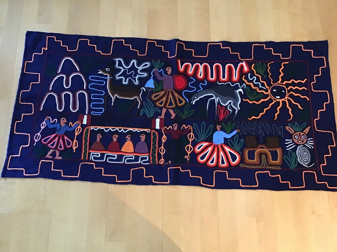 Vintage Peruvian Mayan Crewel Picture Folk Art Animals People - Etsy