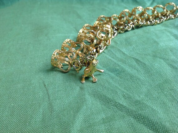 Vintage Charm Bracelet Gold Crowns & Frog Prince - Gem