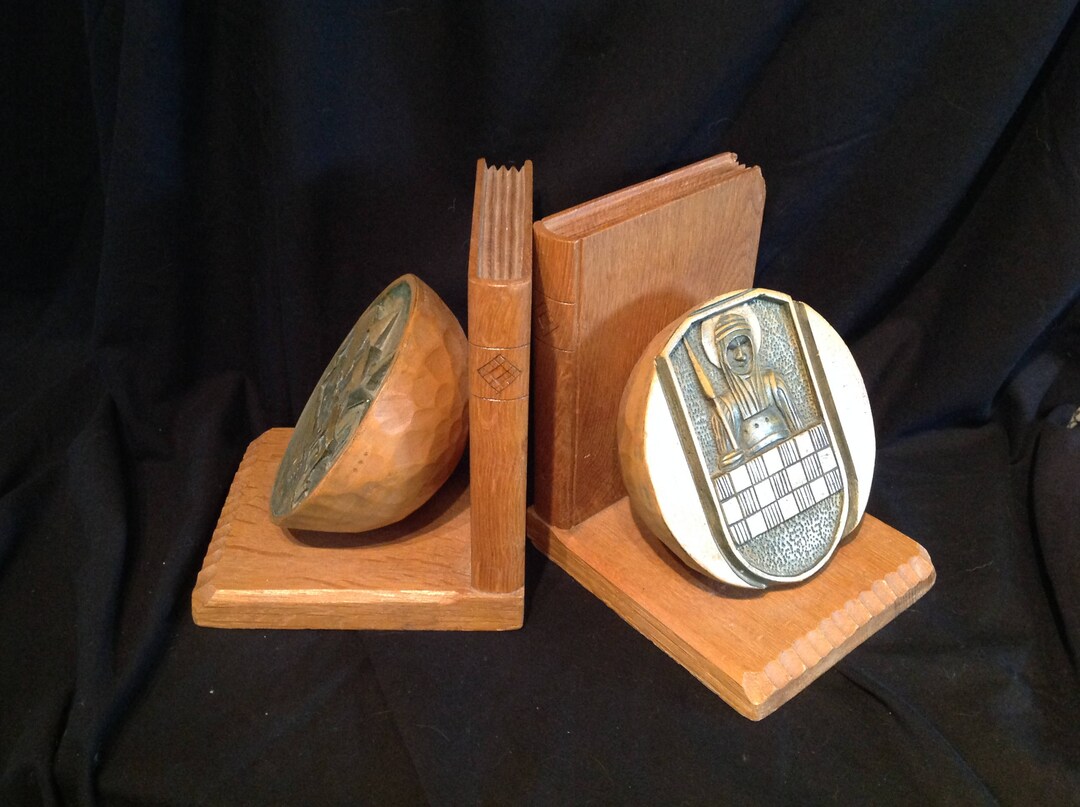 Vintage Hand Carved Wood Bookends Church and Saint Folk Art Primitives ...