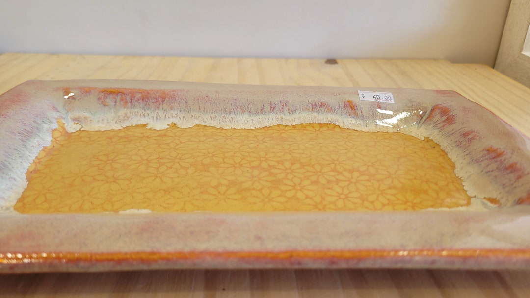 Handmade Ceramic Decorative Tray With Pink Flower Design and Pink ...