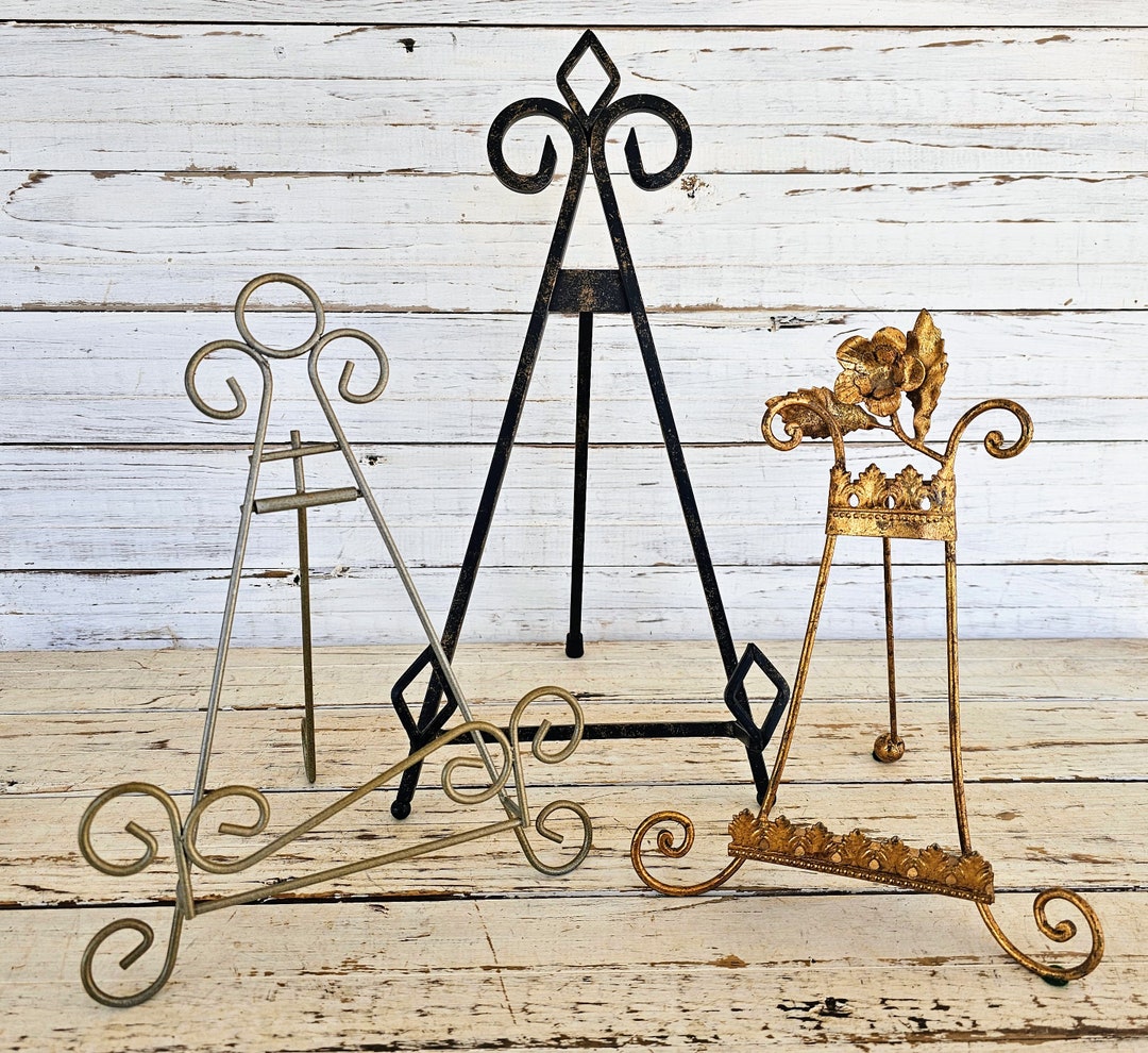3 Beautiful Ornate Easels Set of Three Black and Gold, Brushed Silver ...