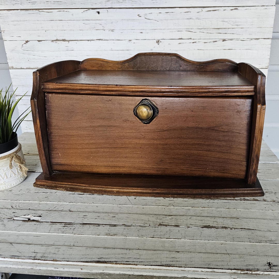 Vintage Bread Box Door Drops Down Antique Brass Like Pull Antique Bread ...