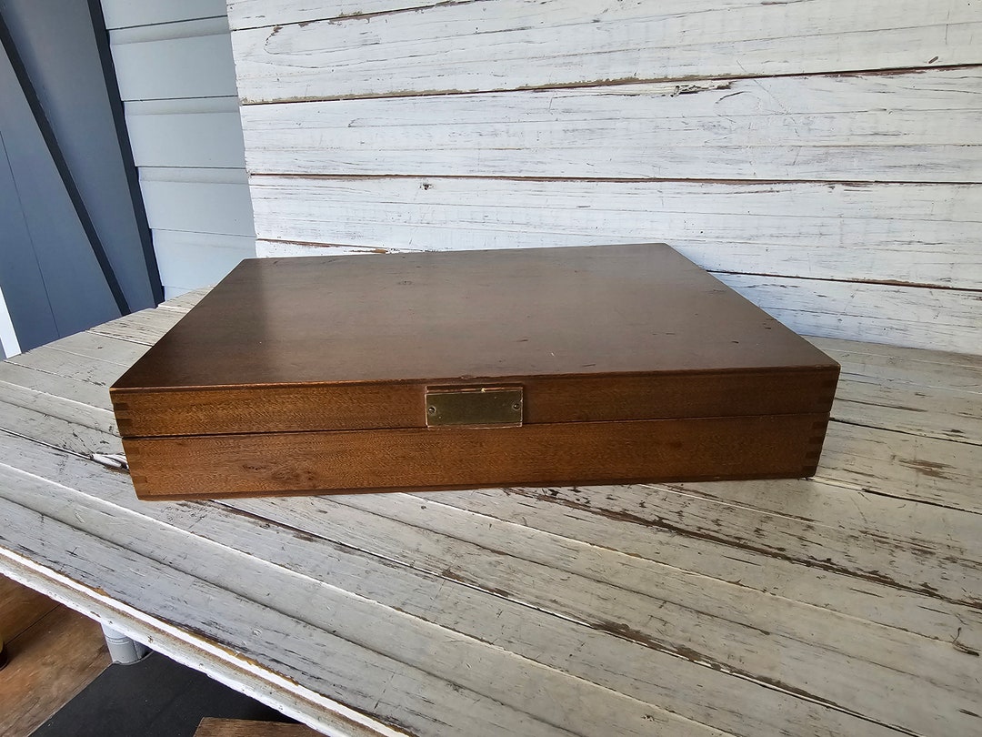 Wooden Silverware Box Faded Mauve Lining Simple Flatware Box Silverware ...