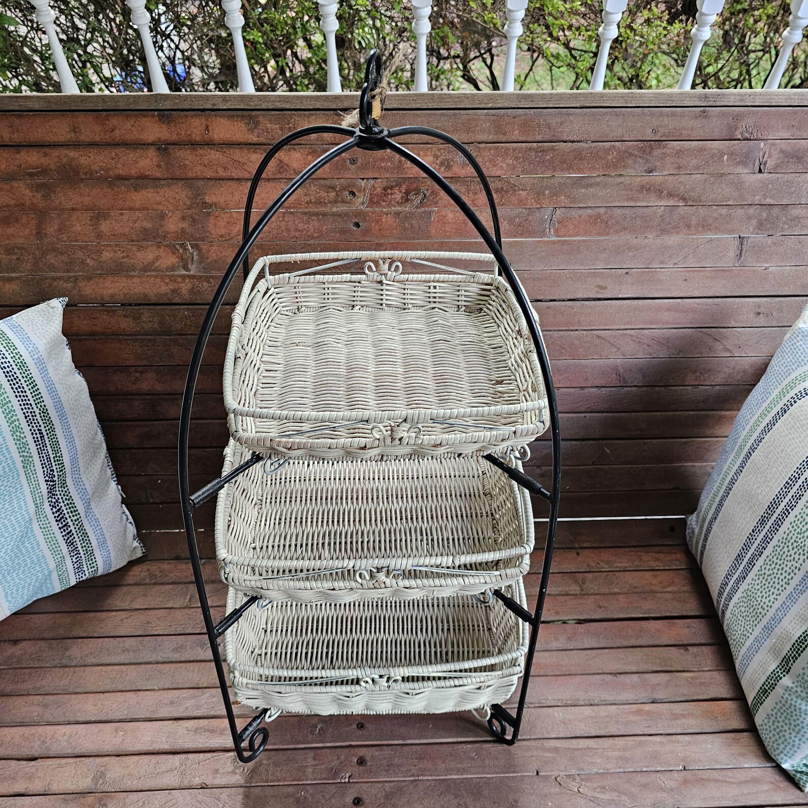 3-tier Metal & Wicker Basket Display Stand: Collapsible Party Decor - Etsy