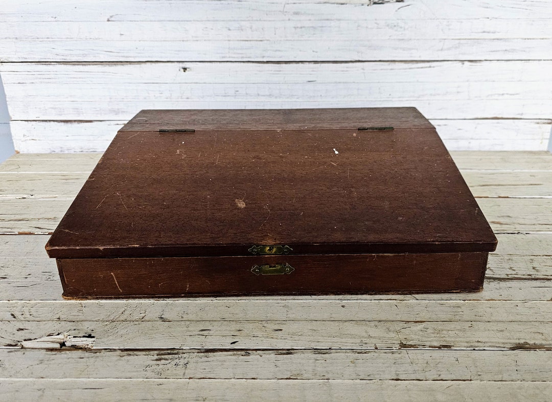Vintage Wooden Writing Box Vintage Writing Desk Wooden Storage Lap Desk ...