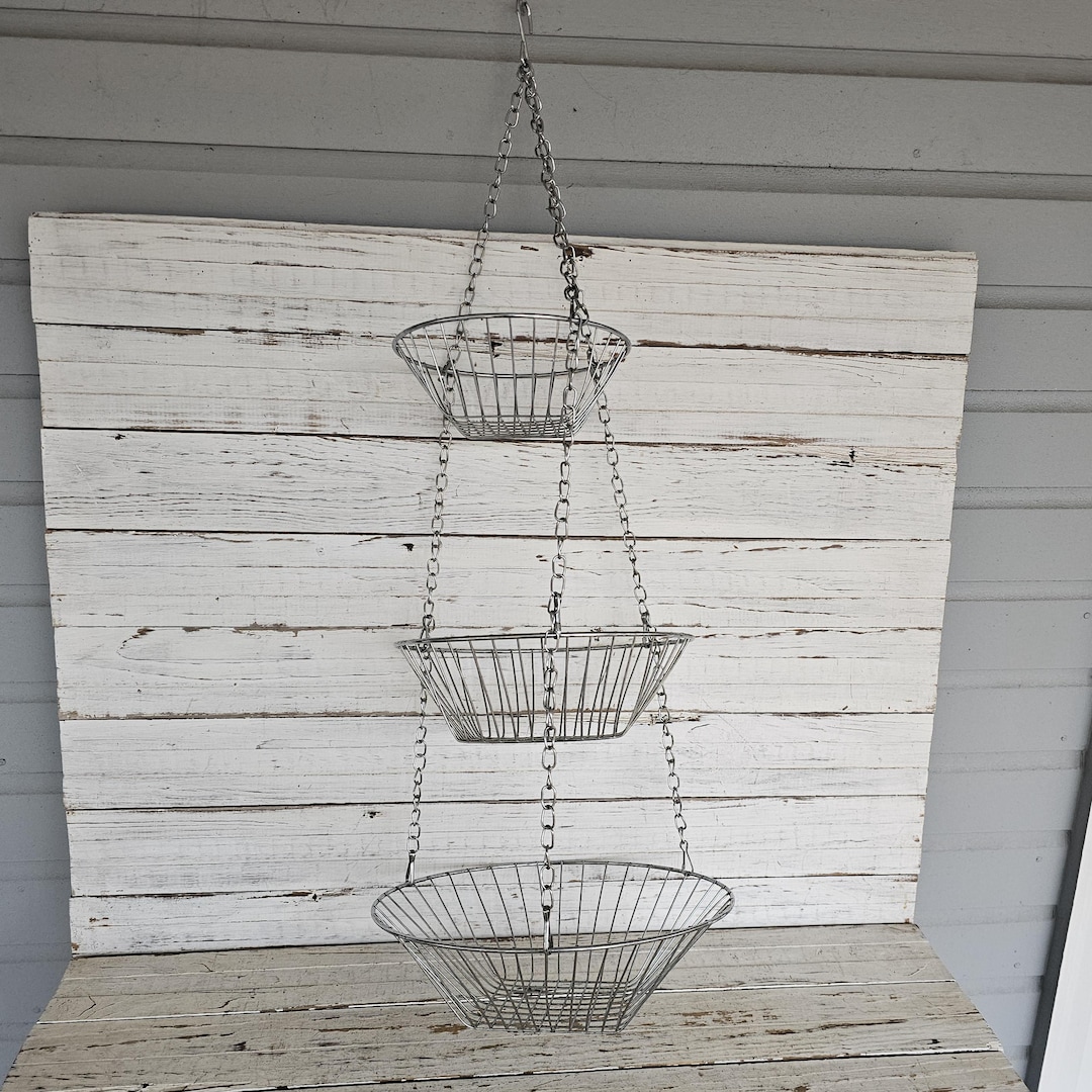 Vintage 3 Tier Metal Baskets - Fruit Baskets - Hanging Baskets - Silver ...