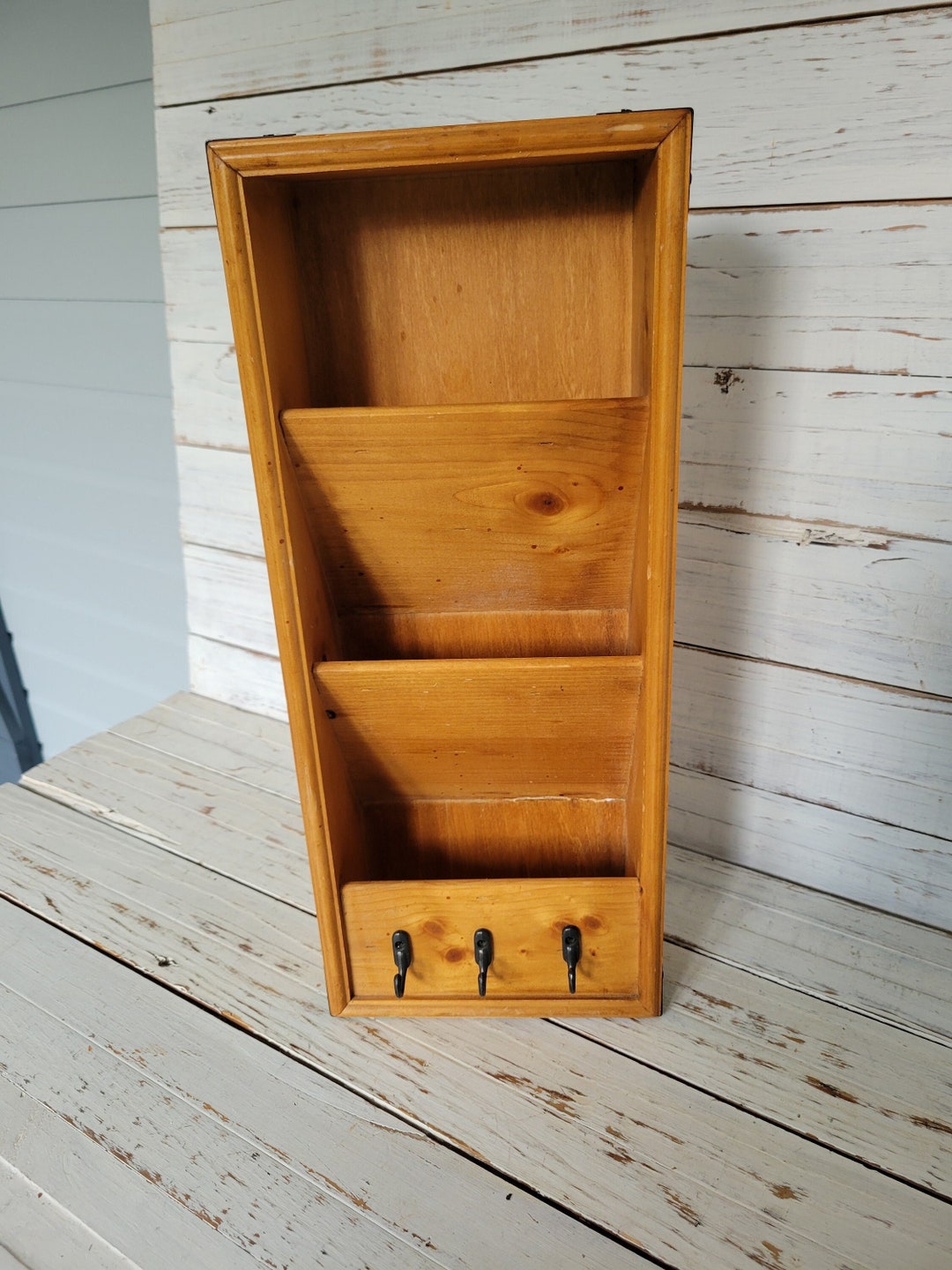 Vintage Wooden Wall Rack - Bill and Key Storage - Wooden Key Display ...