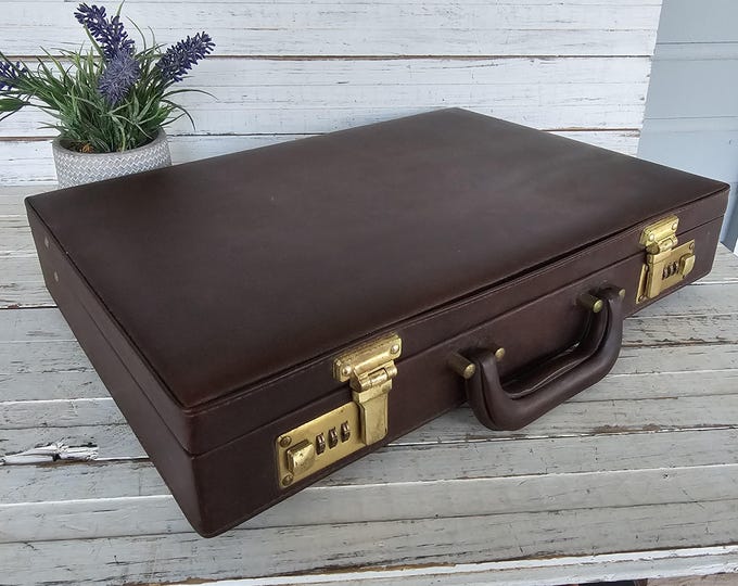 Vintage Maroon Briefcase - Attaché Case - Leather Like Finish ...