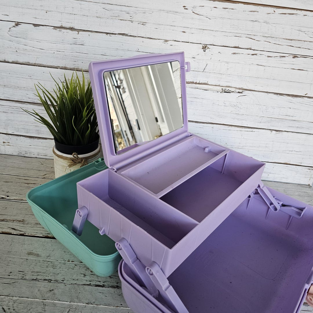 Vintage Caboodle Teal And Purple Lift Out Drawer Large Storage