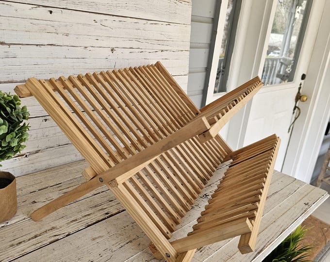 Vintage Wooden Drying Rack - Extra Large Collapsible Plate Rack ...