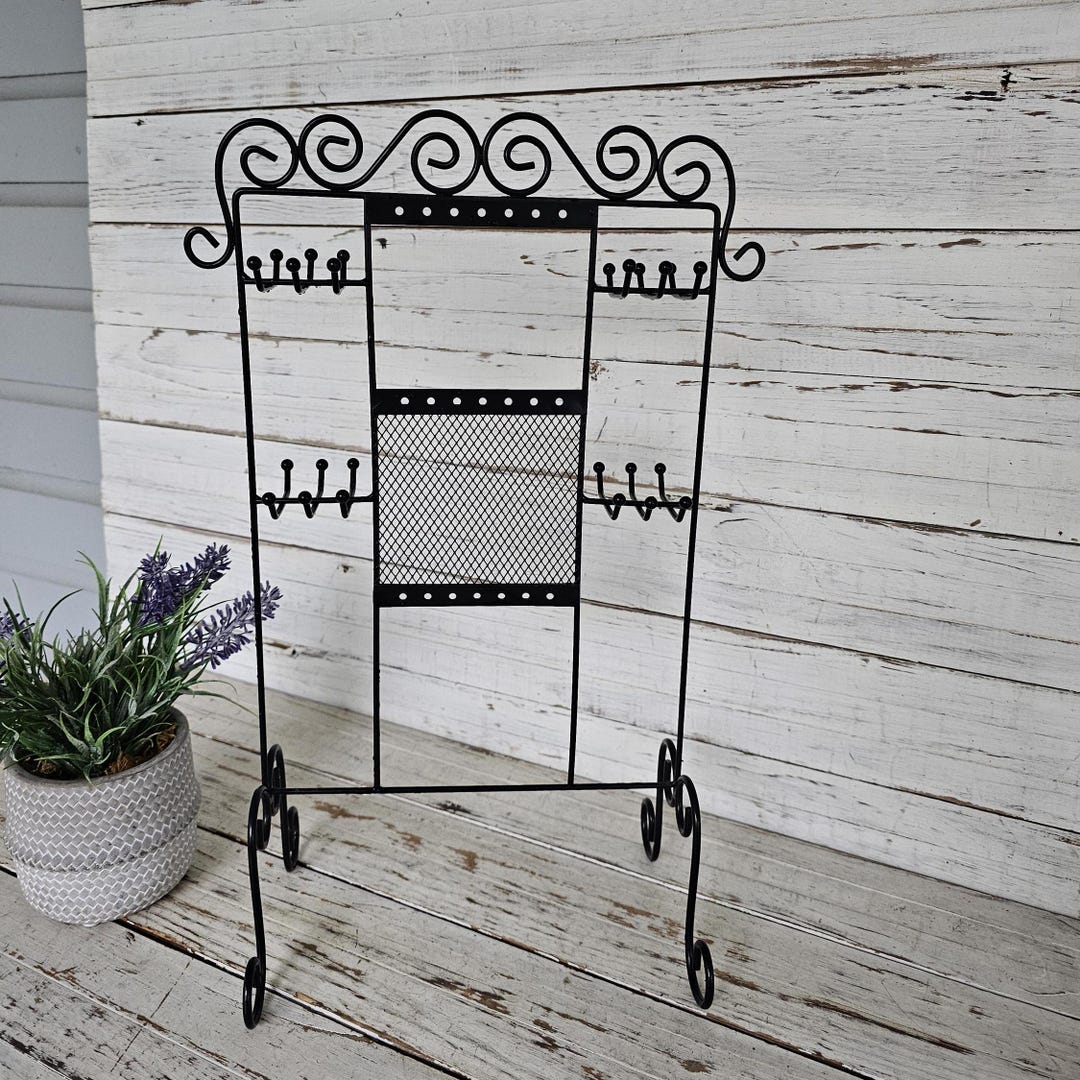 Black Metal Jewelry Stand - Wide and Flat -multiple Hooks and Earring ...