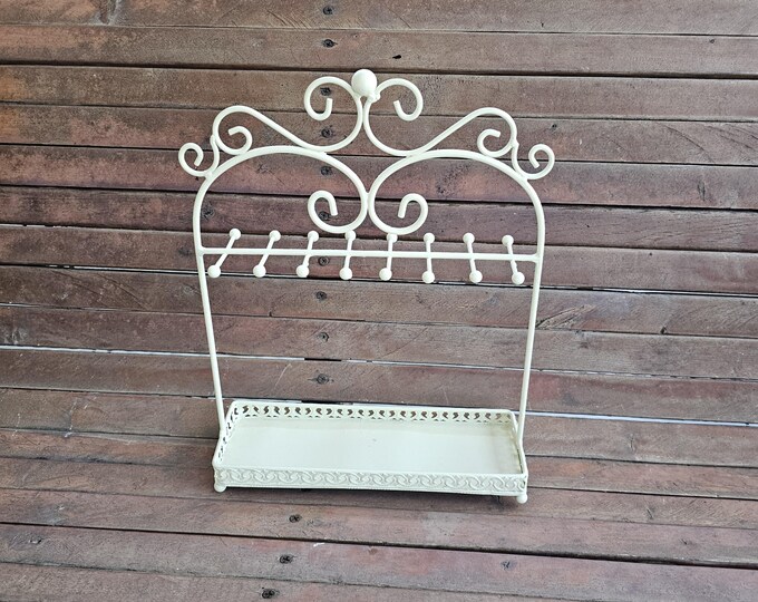 White Metal Jewelry Display - 2 Sided White Prongs With Tray - Crunchie ...