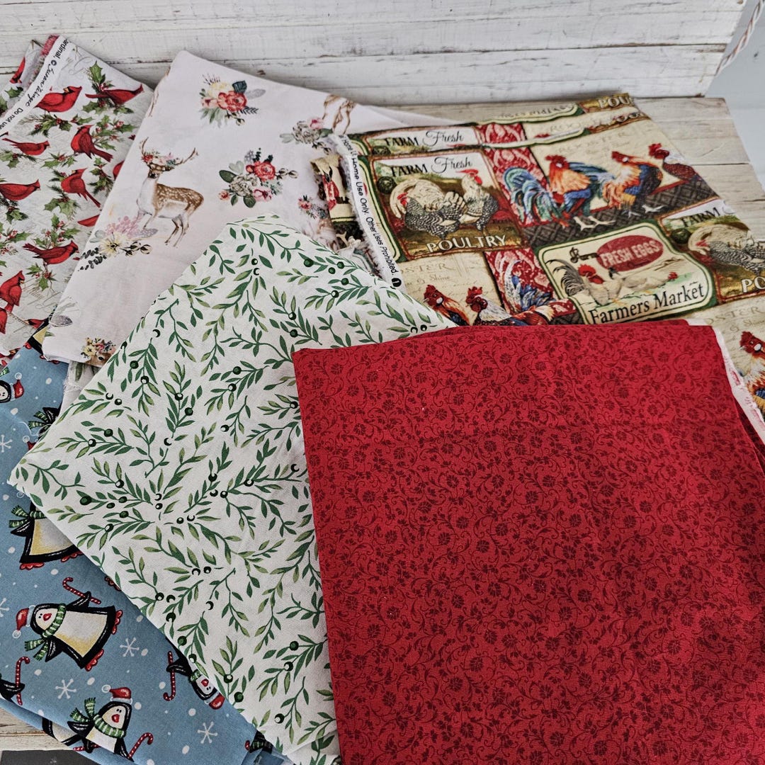 Holiday Cotton Fabric Set – Cardinals, Penguins, Roosters, Bears - Etsy