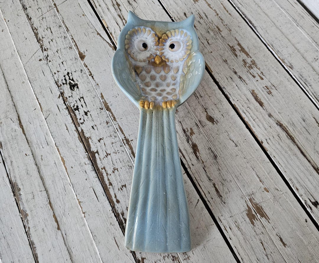 Ceramic Owl Spoon Rest - Light Blue Spoon Holder - Decorative Spoon ...