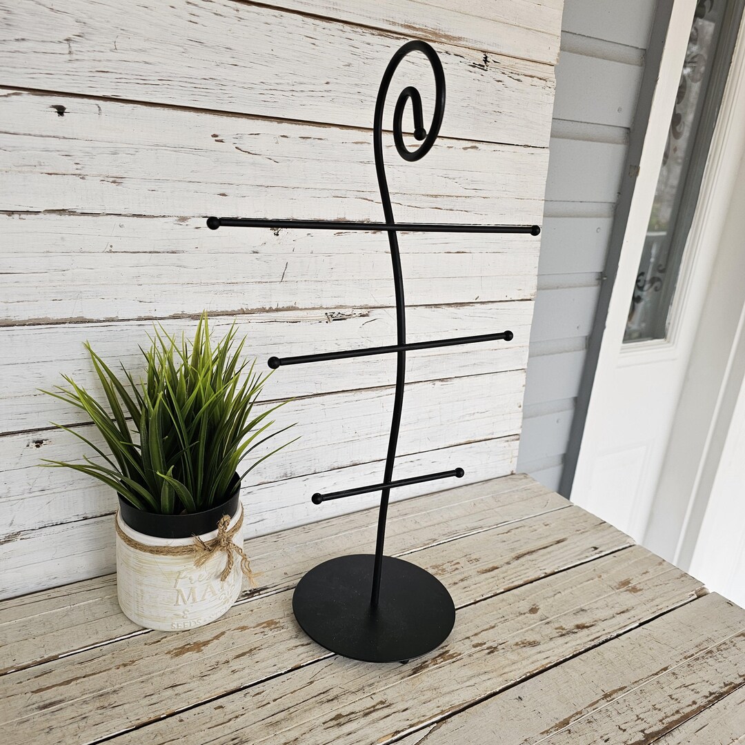 Tall 3 Tier Black Metal Jewelry Organizer - 6 Prong Display - Arms to ...