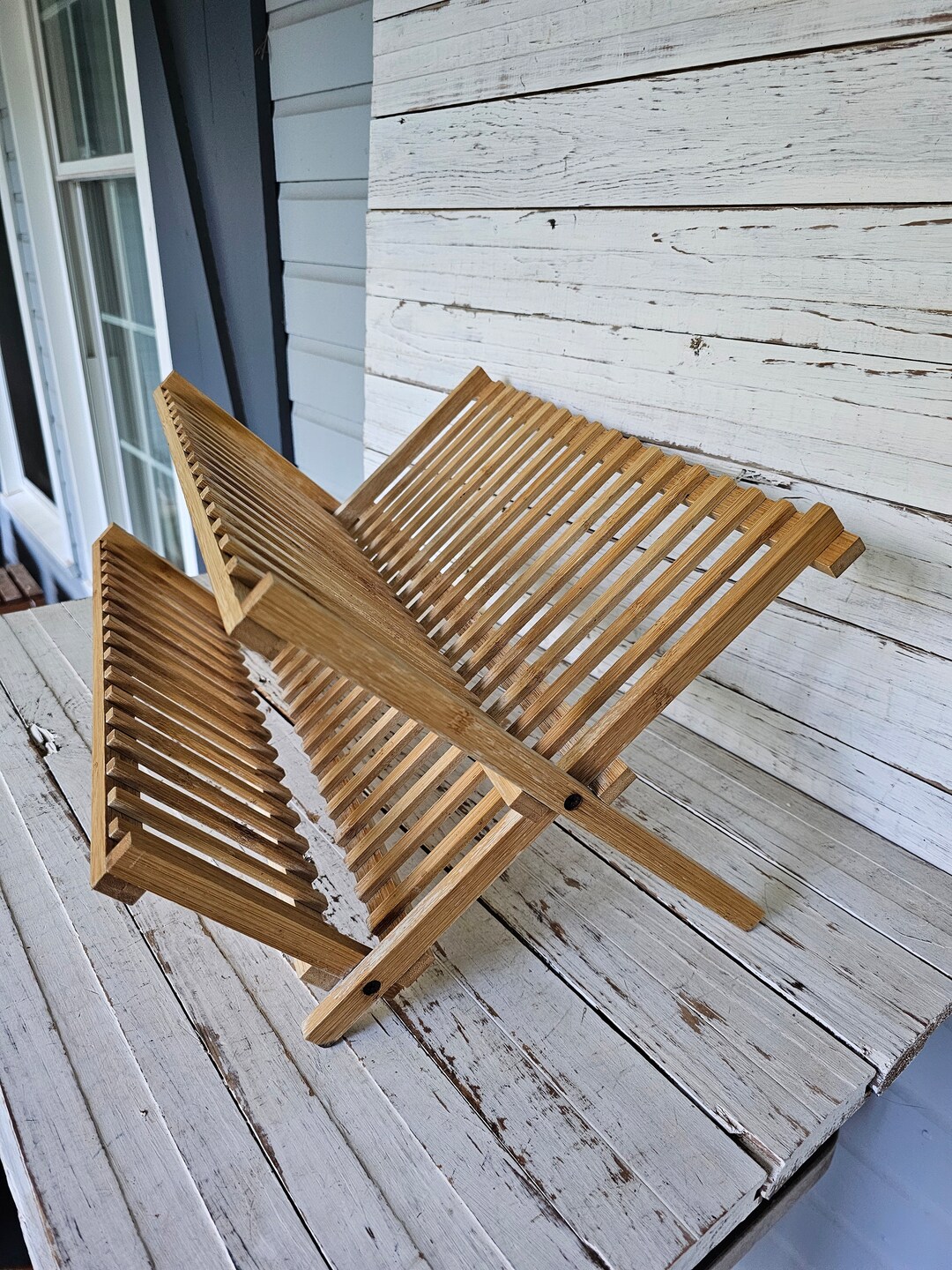 Vintage Wooden Drying Rack Collapsible Plate Rack Countertop Drying ...